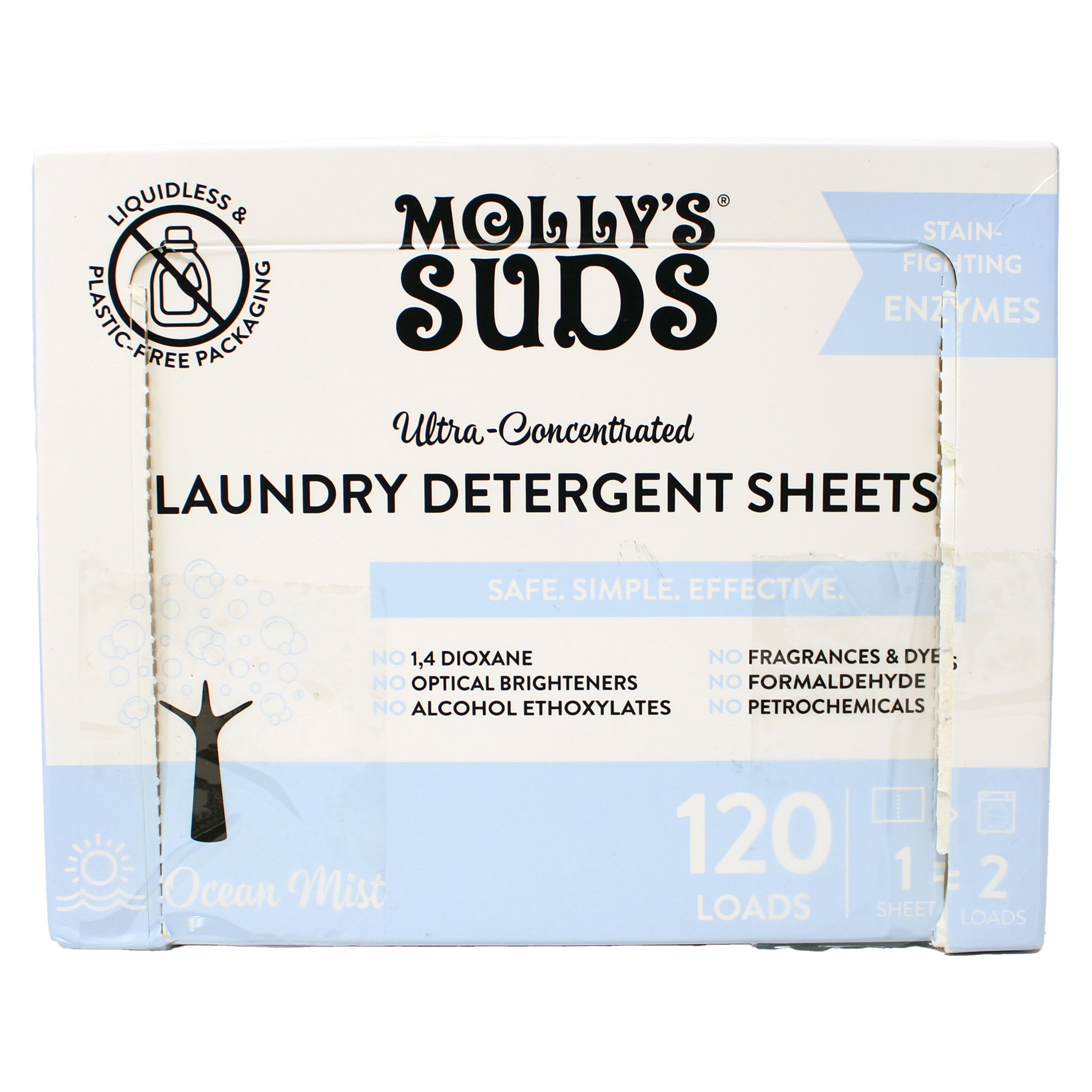Molly’s Suds Laundry Detergent Sheets, 120 Loads (Ocean Mist) – Skin ...